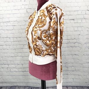 Flying Tomato | Jackets & Coats | Beautiful Print White Zipper Bomber ...